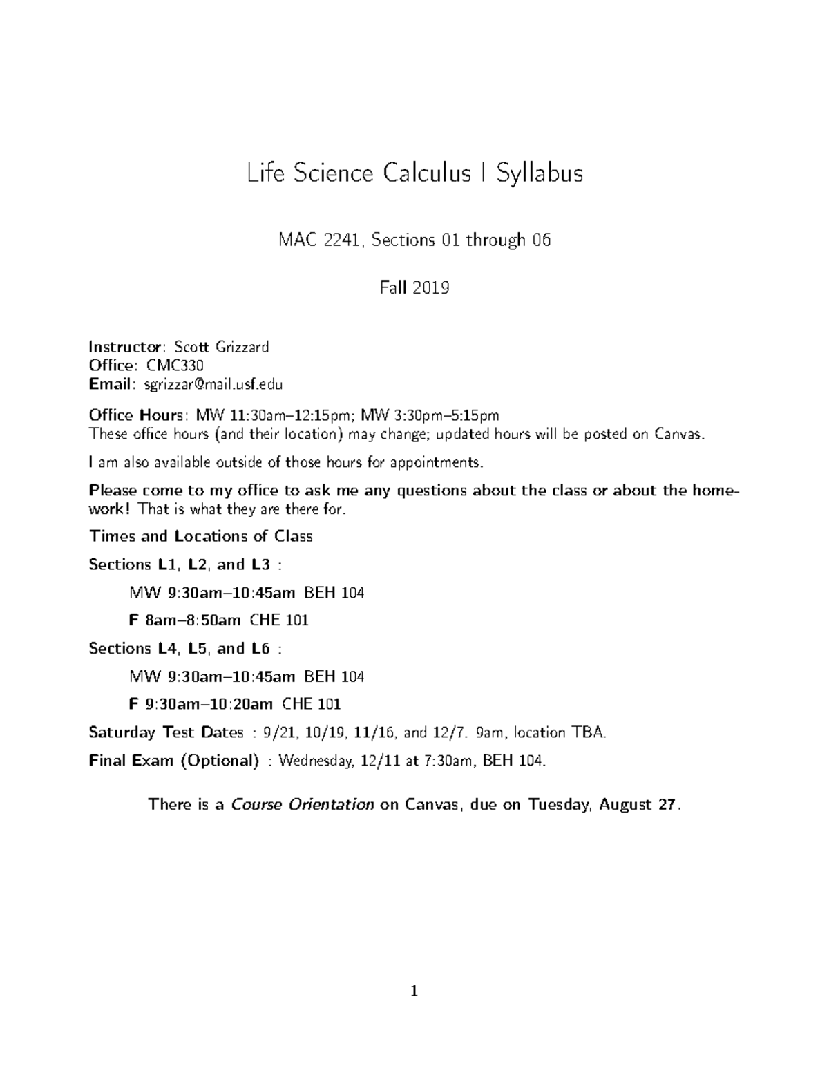 Life Science Calc Syllabus - ♥ s ② s t ♦♥s t r♦ - Studocu