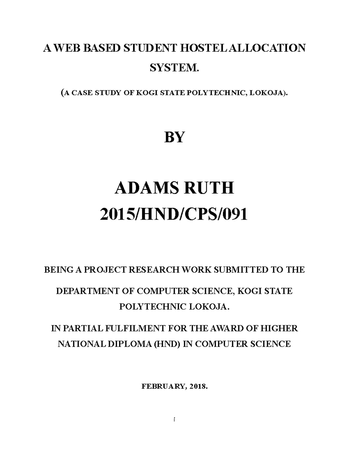 A WEB Based Student Hostel Allocation System - A WEB BASED STUDENT HOSTEL ALLOCATION SYSTEM. (A ...