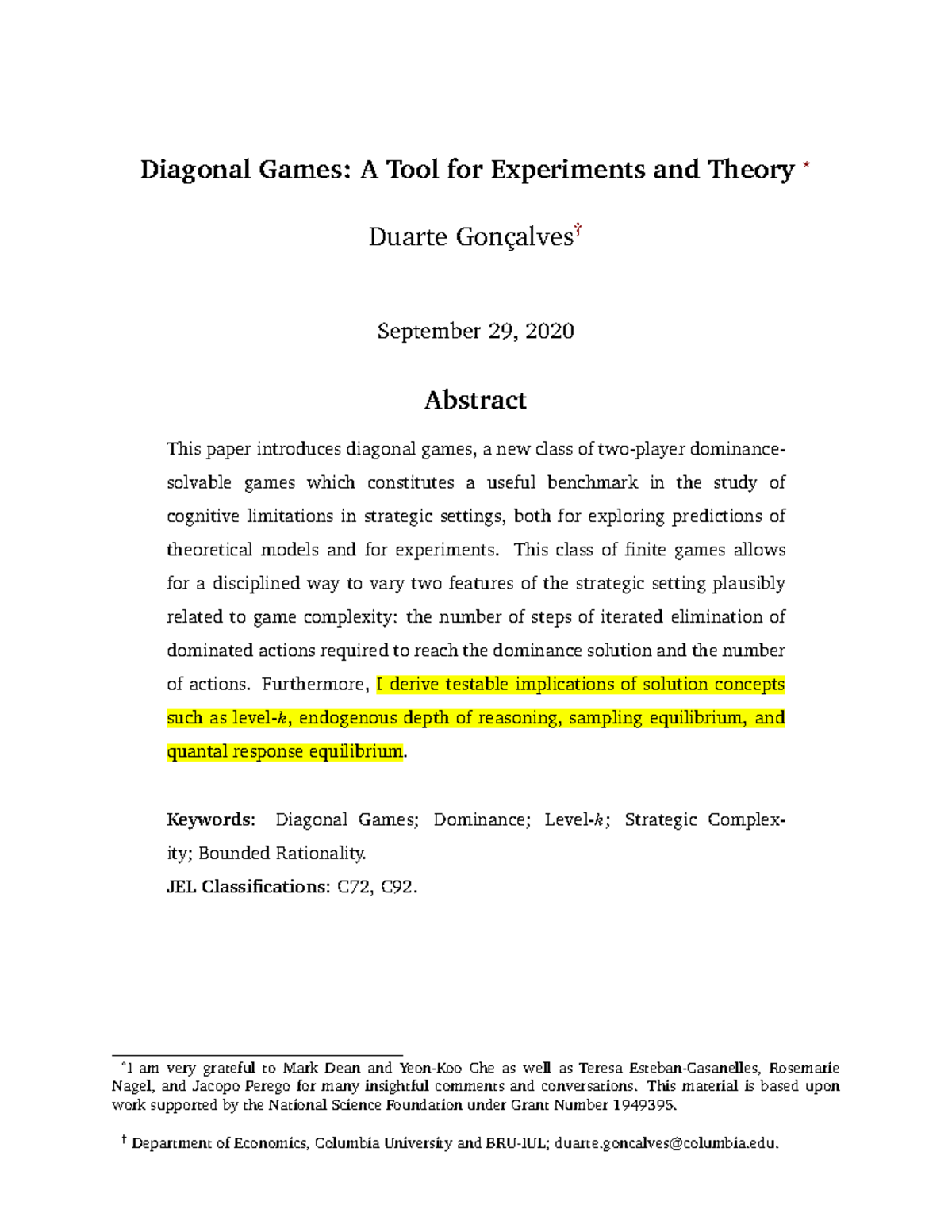 Goncalves 2020, Diagonal Games - Diagonal Games: A Tool for Experiments ...