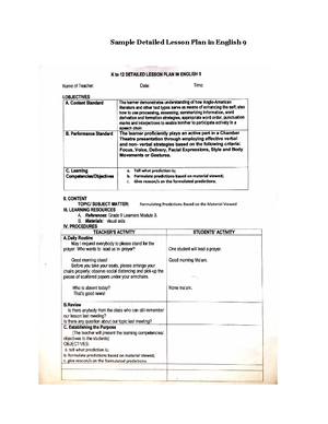 English Lesson Plan Prepositions - Lesson Plan in English IV School ...