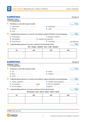 Język rosyjski 1 - Ćwiczenia - Materiały do nauki gramatyki języka rosyjskiego CZĘŚĆ I CZASOWNIK ...