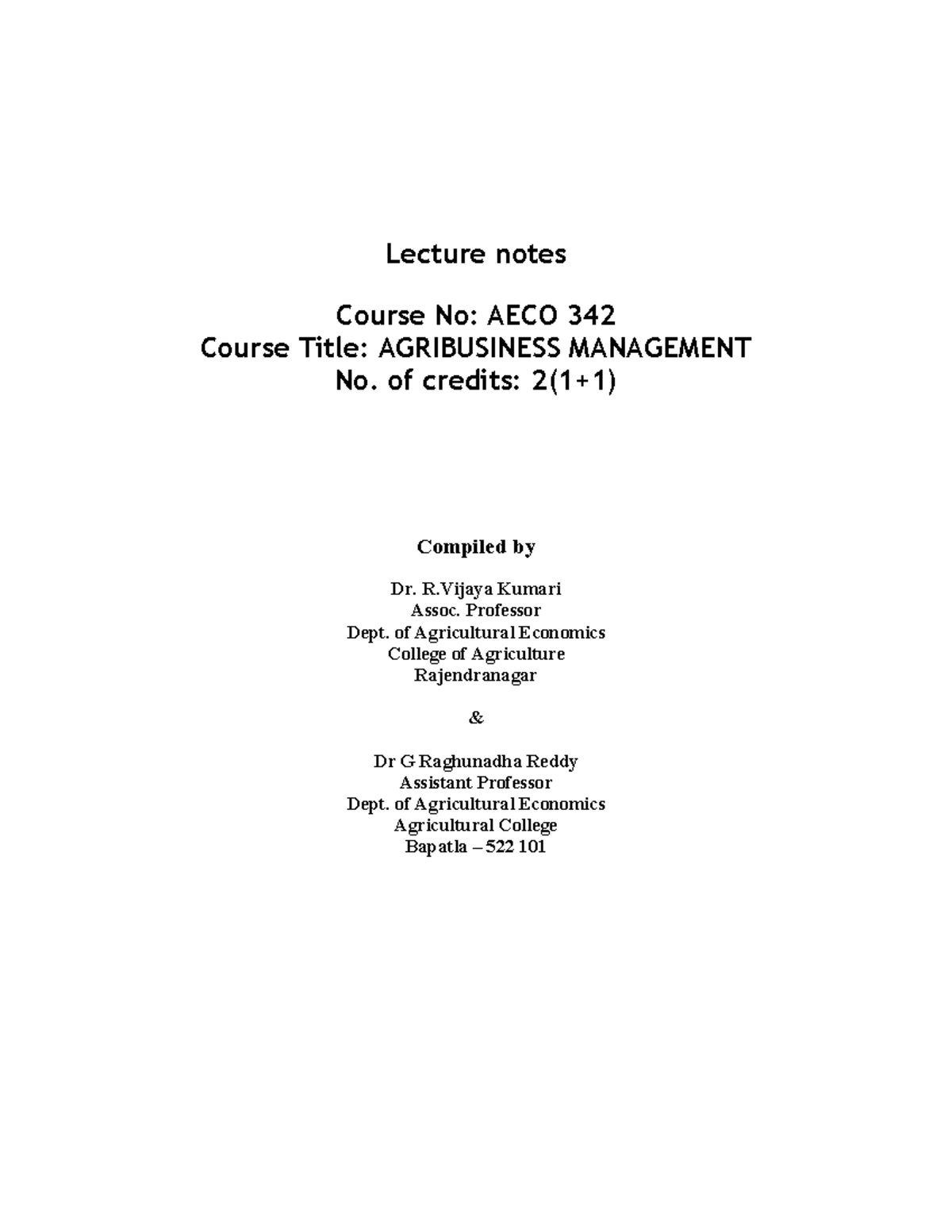 ABM Notes - management - Lecture notes Course No: AECO 342 Course Title ...