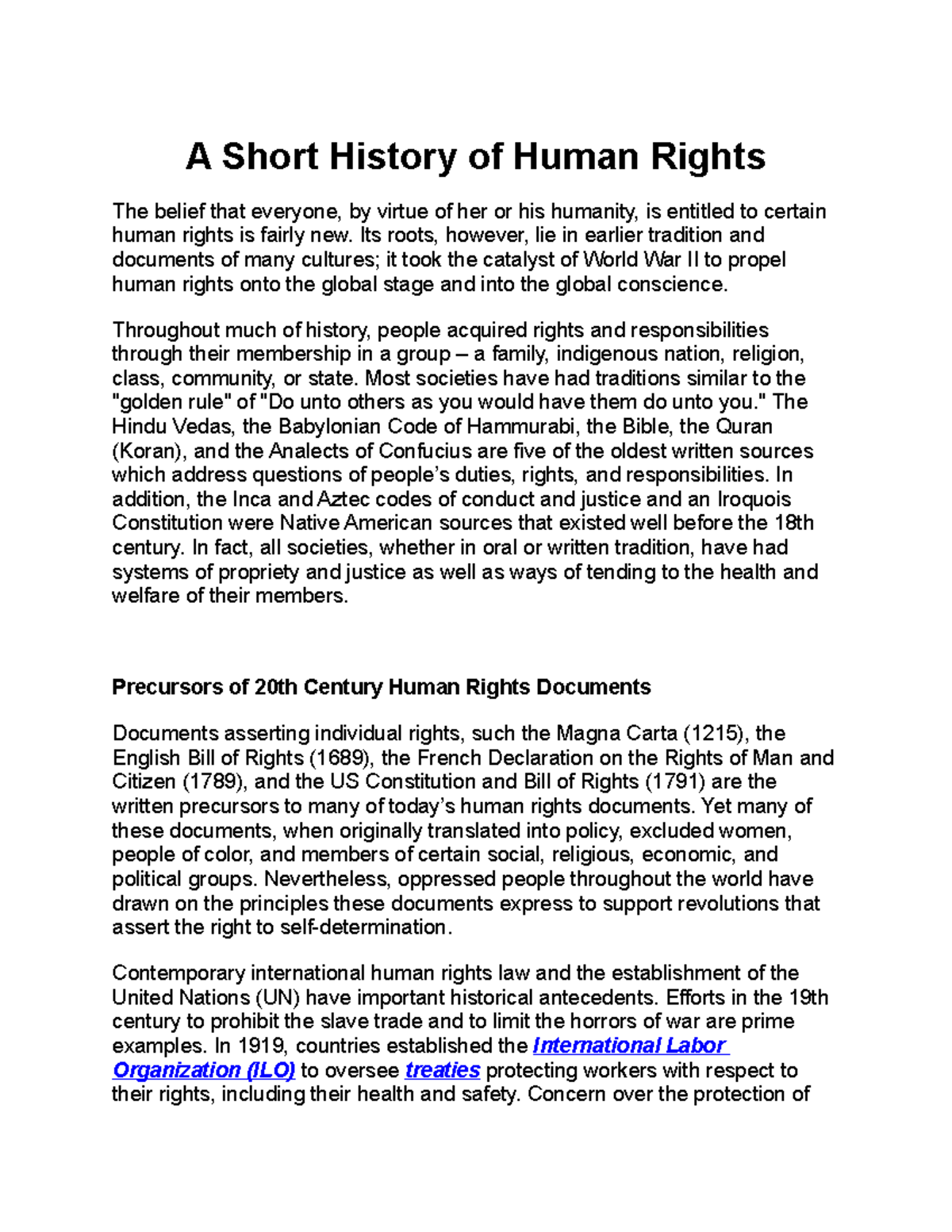 Human rights - A Short History of Human Rights The belief that everyone ...