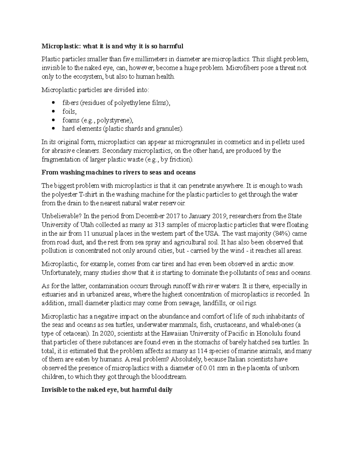 3. Microplastics - Lecture notes 3 - Microplastic: what it is and why ...