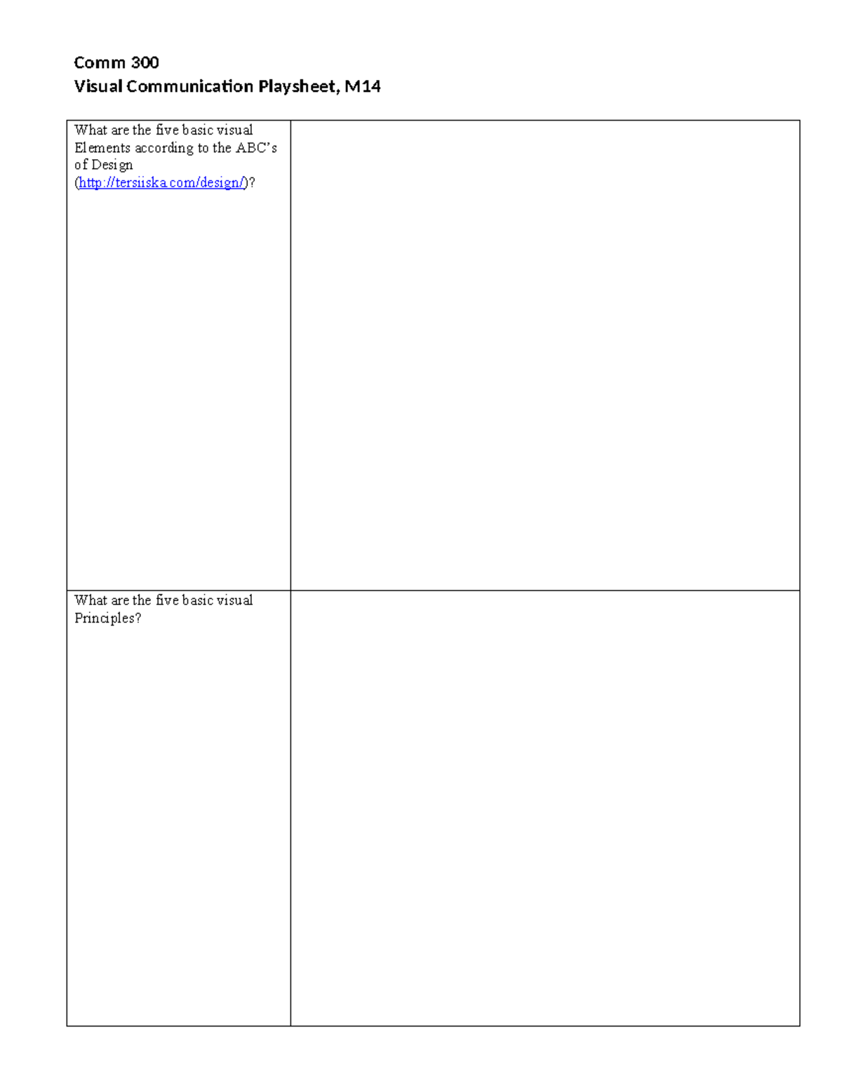 M14Visual Comm Playsheet 2018 vf - COMM 300 - Comm 300 Visual ...