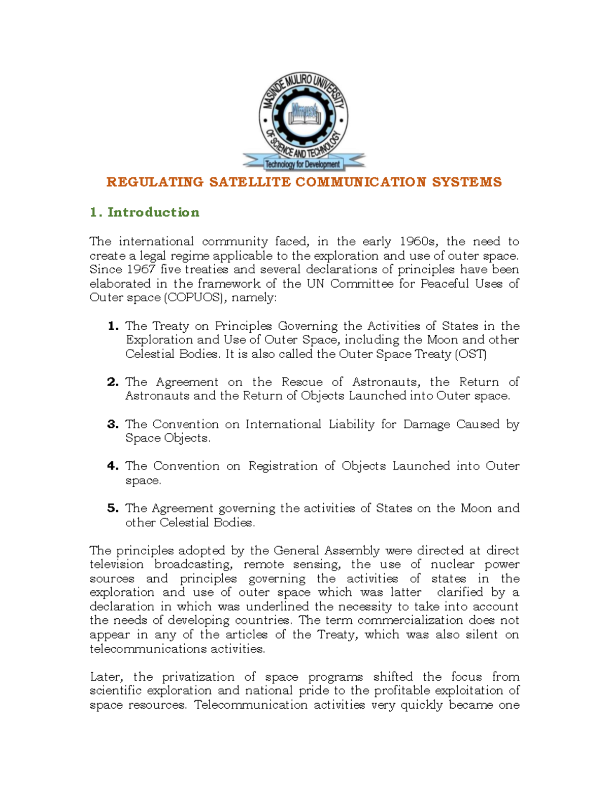 Regulating Satellite Communication Systems- Frequency - REGULATING ...