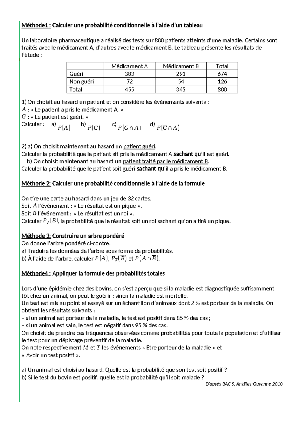 Fiche méthodes - pratique - Méthode1 : Calculer une probabilité ...