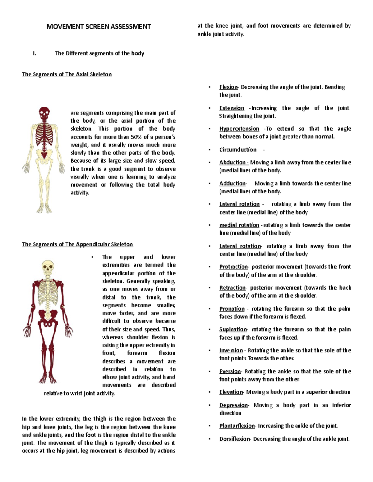 Movement Screen Assessment - MOVEMENT SCREEN ASSESSMENT I. The ...