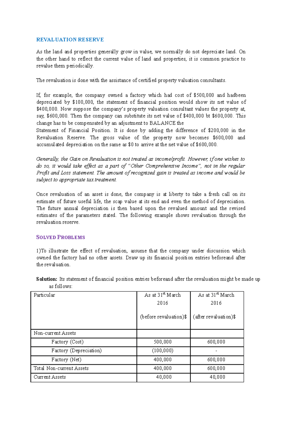 5 - notes - REVALUATION RESERVE As the land and properties generally ...