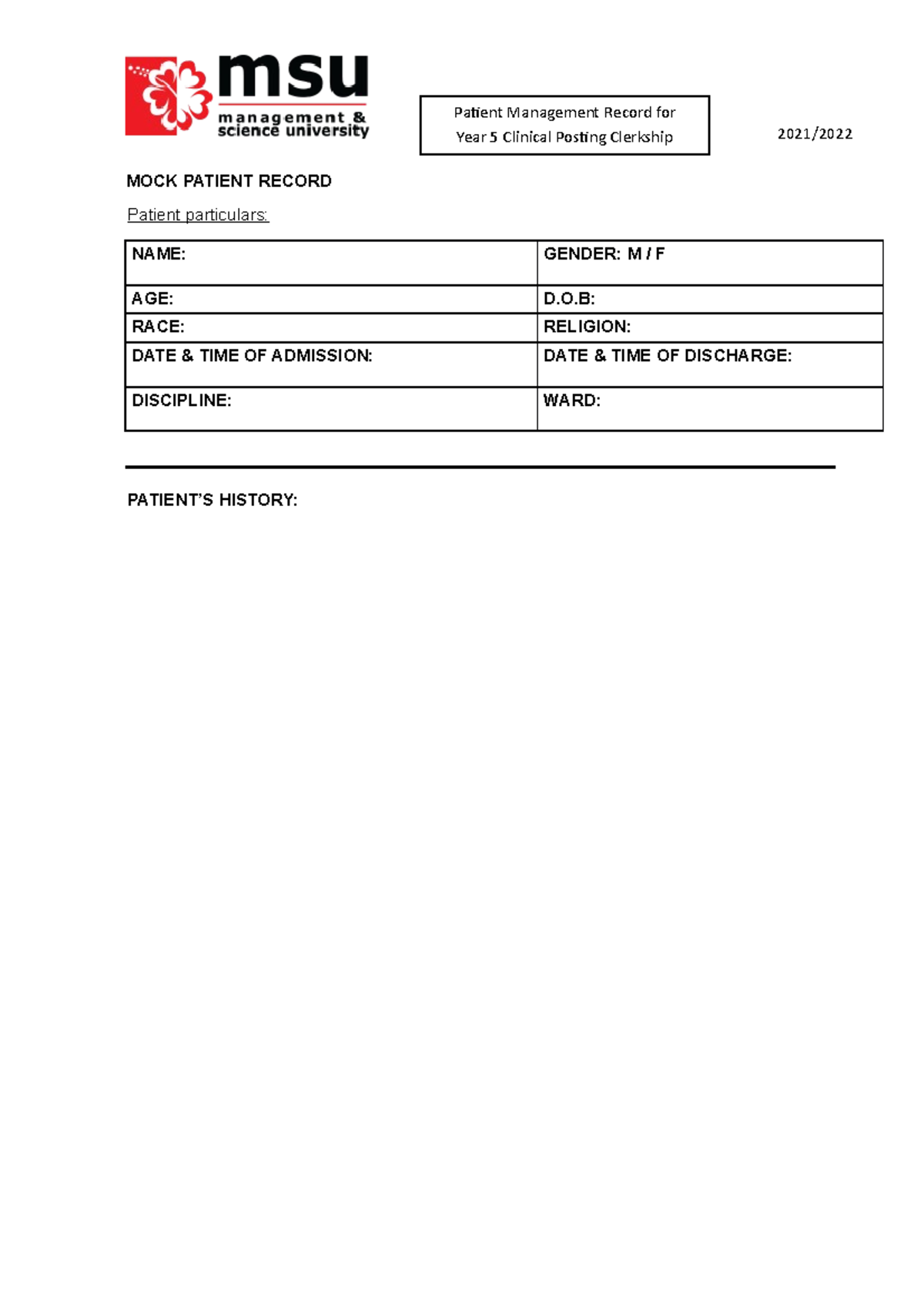 IM PMR Template - patient management record - 2021/ MOCK PATIENT RECORD ...