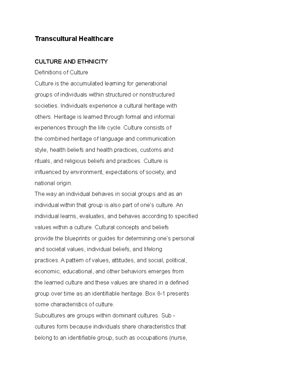 Transcultural Healthcare - Transcultural Healthcare CULTURE AND ...