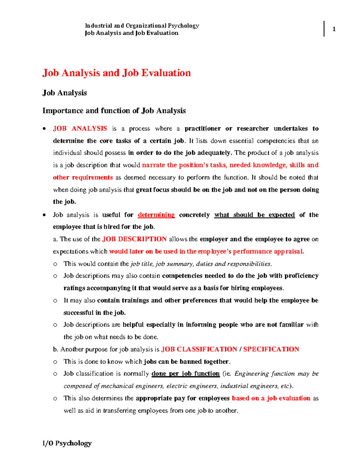 IO Lesson 2 Job Analysis and Evaluation - Industrial and Organizational ...