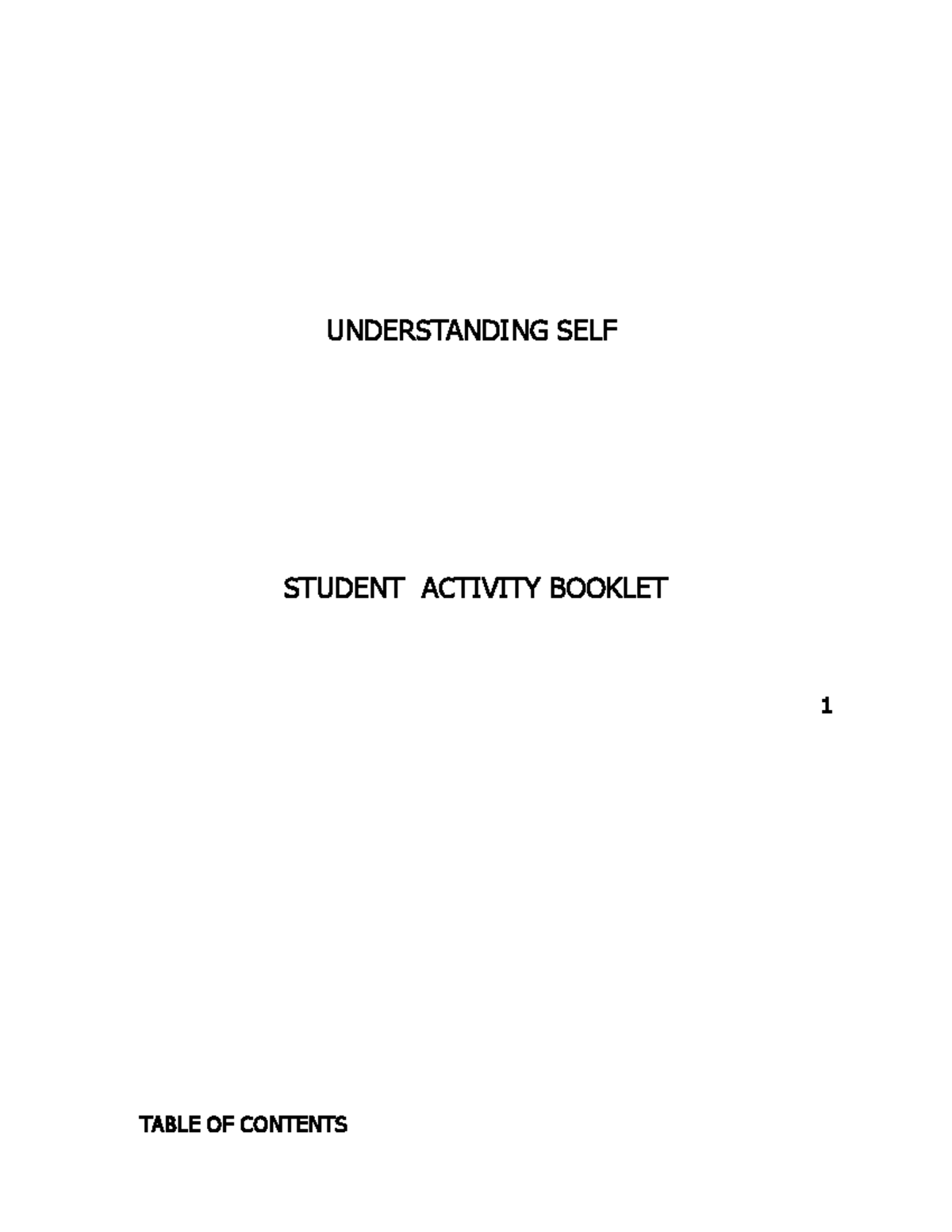 Understanding The Self Module - UNDERSTANDING SELF STUDENT ACTIVITY ...