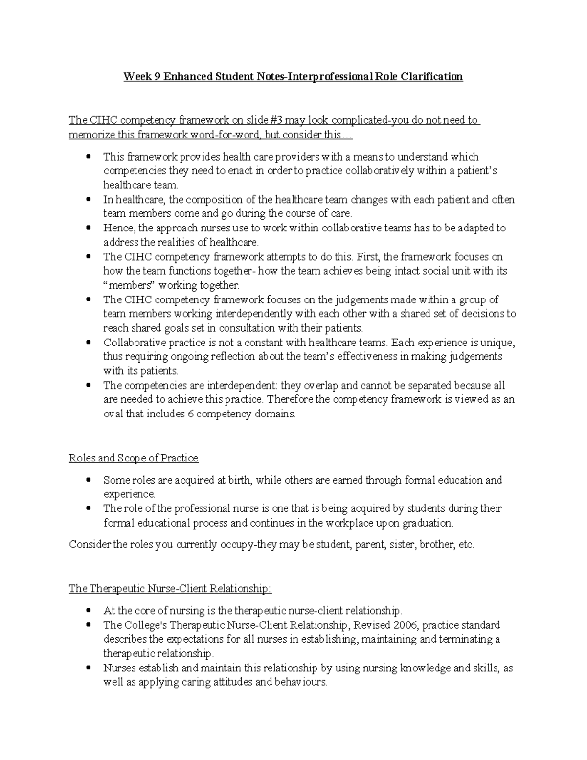 Week 9 Enhanced Student Notes-Role Clarification - Week 9 Enhanced ...