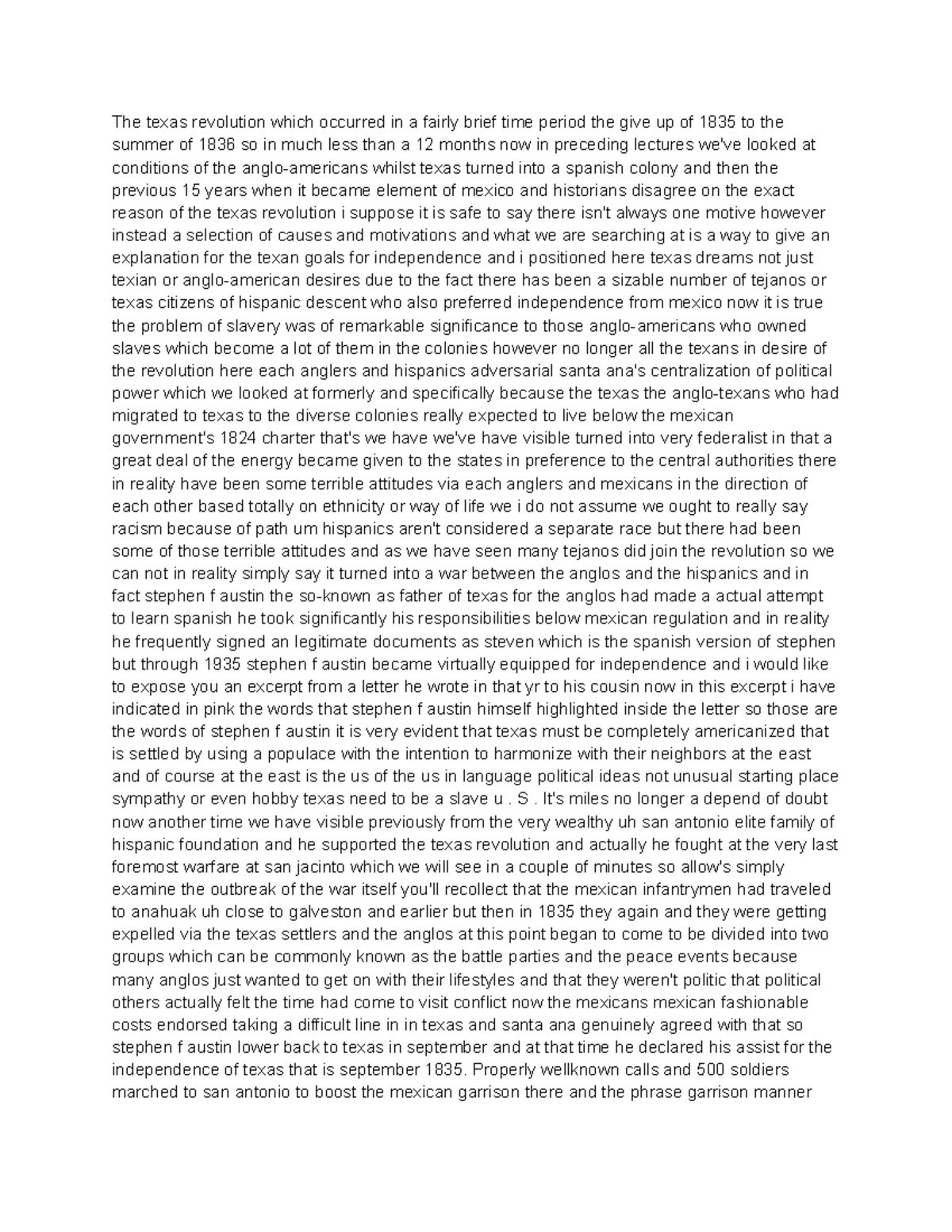 HIST 2301 Texas Revolution 1835 - 1836 - The texas revolution which ...