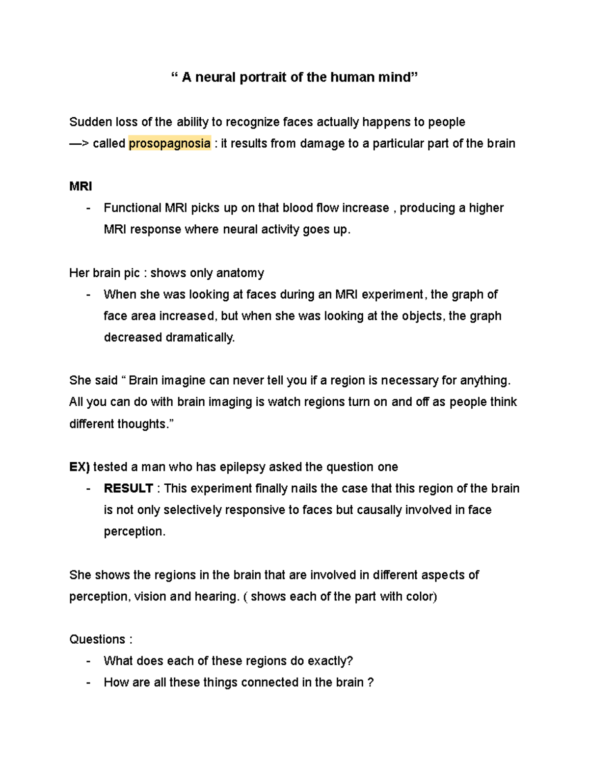 Notetaking TED talk - “ A neural portrait of the human mind” Sudden ...