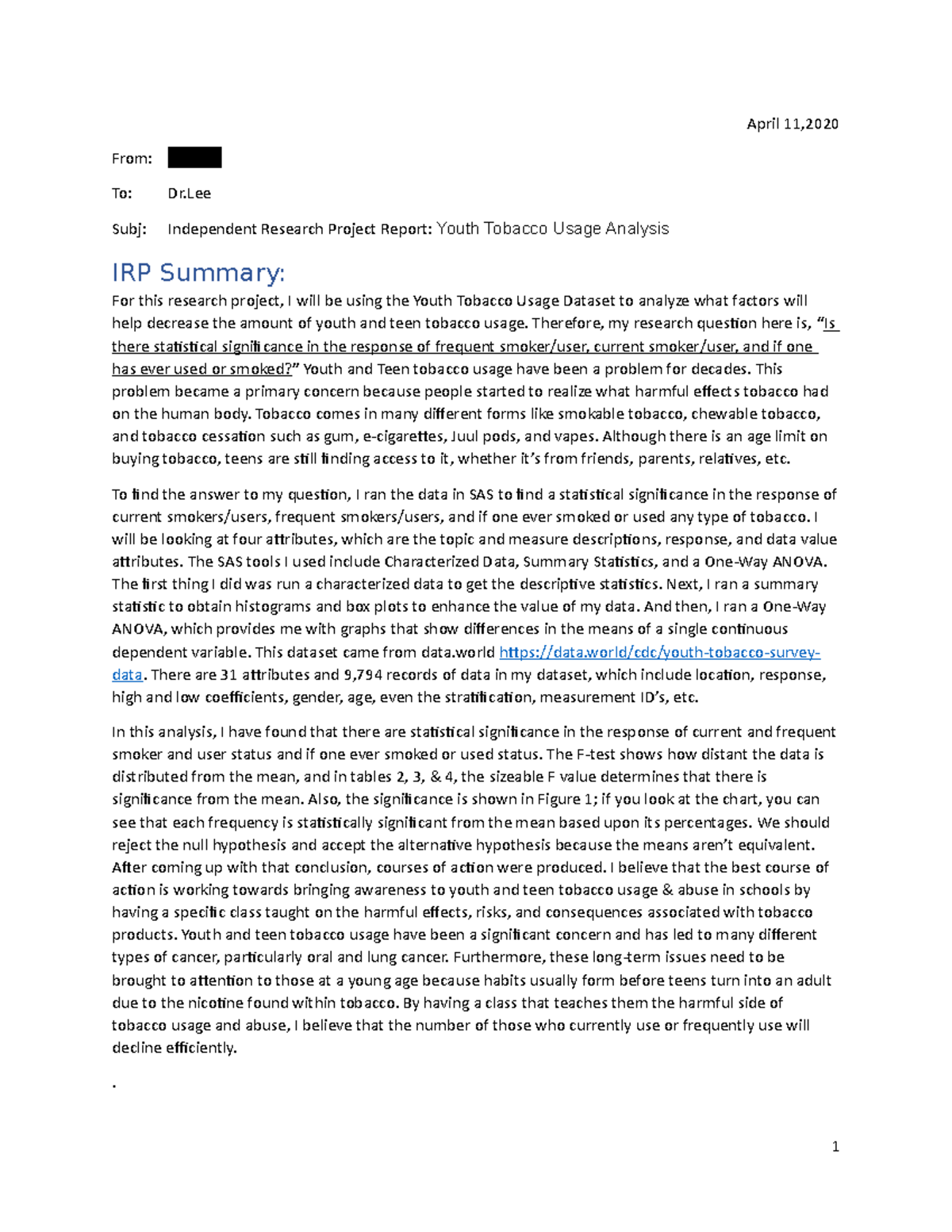 IRP Template 2018 - Homework - April 11, From: Christin To: Dr Subj ...