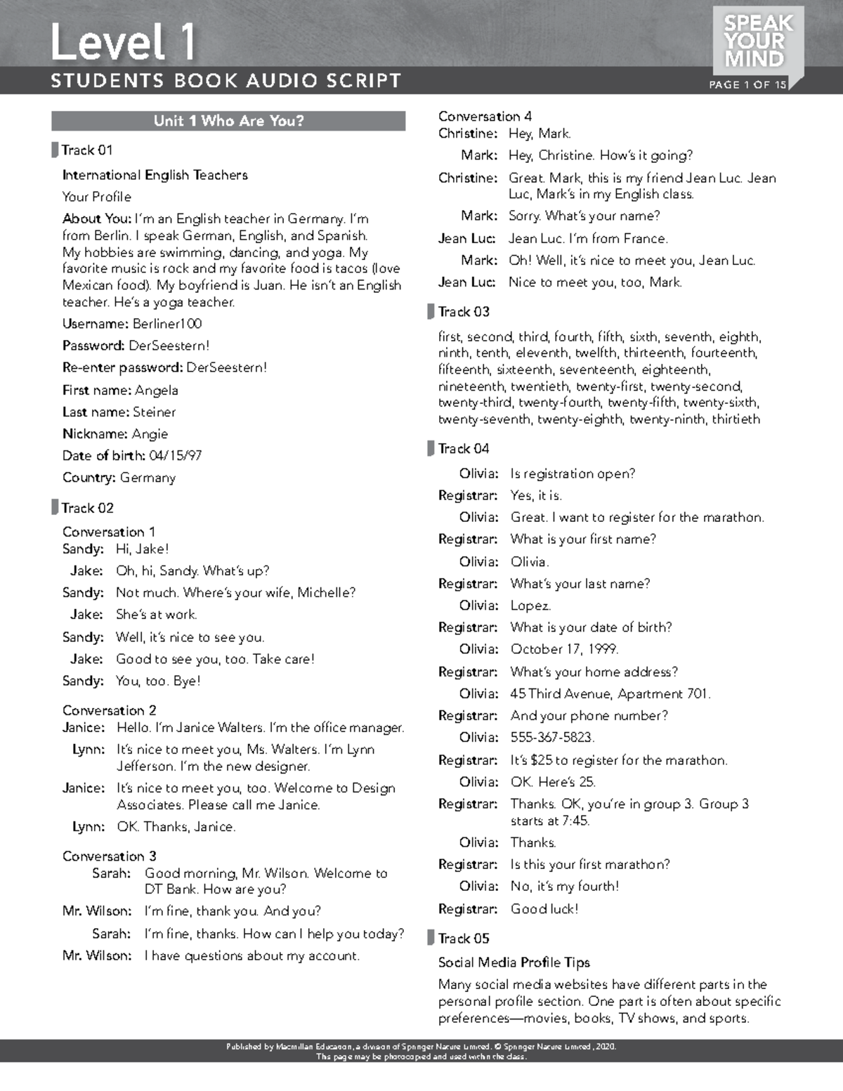 SYM 1 SB Audio Script - .hkbkjbk - Conversation 4 Christine: Hey, Mark ...