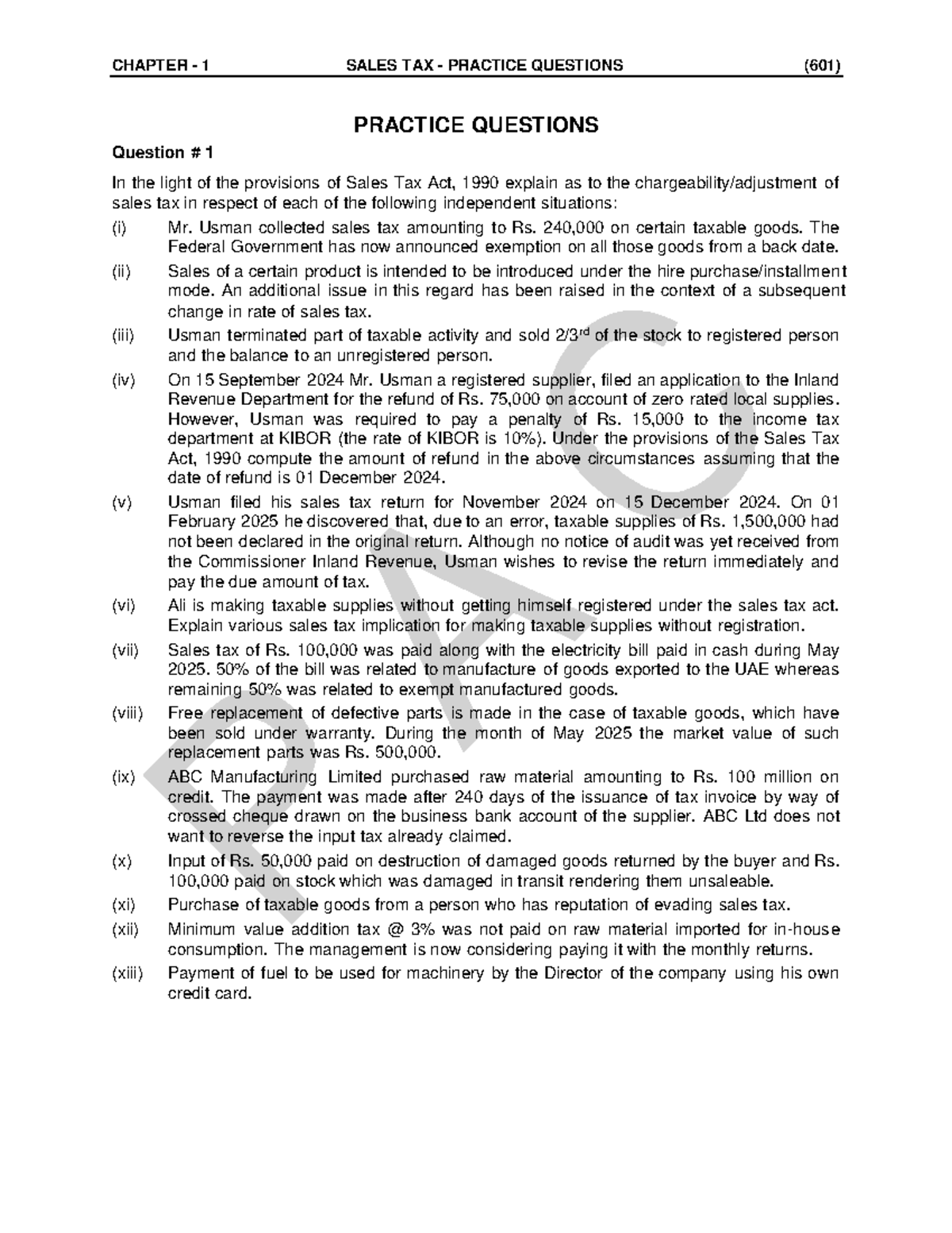 41. 1 Sales Tax PQ - .kkkko - PRACTICE QUESTIONS Question # 1 In the ...