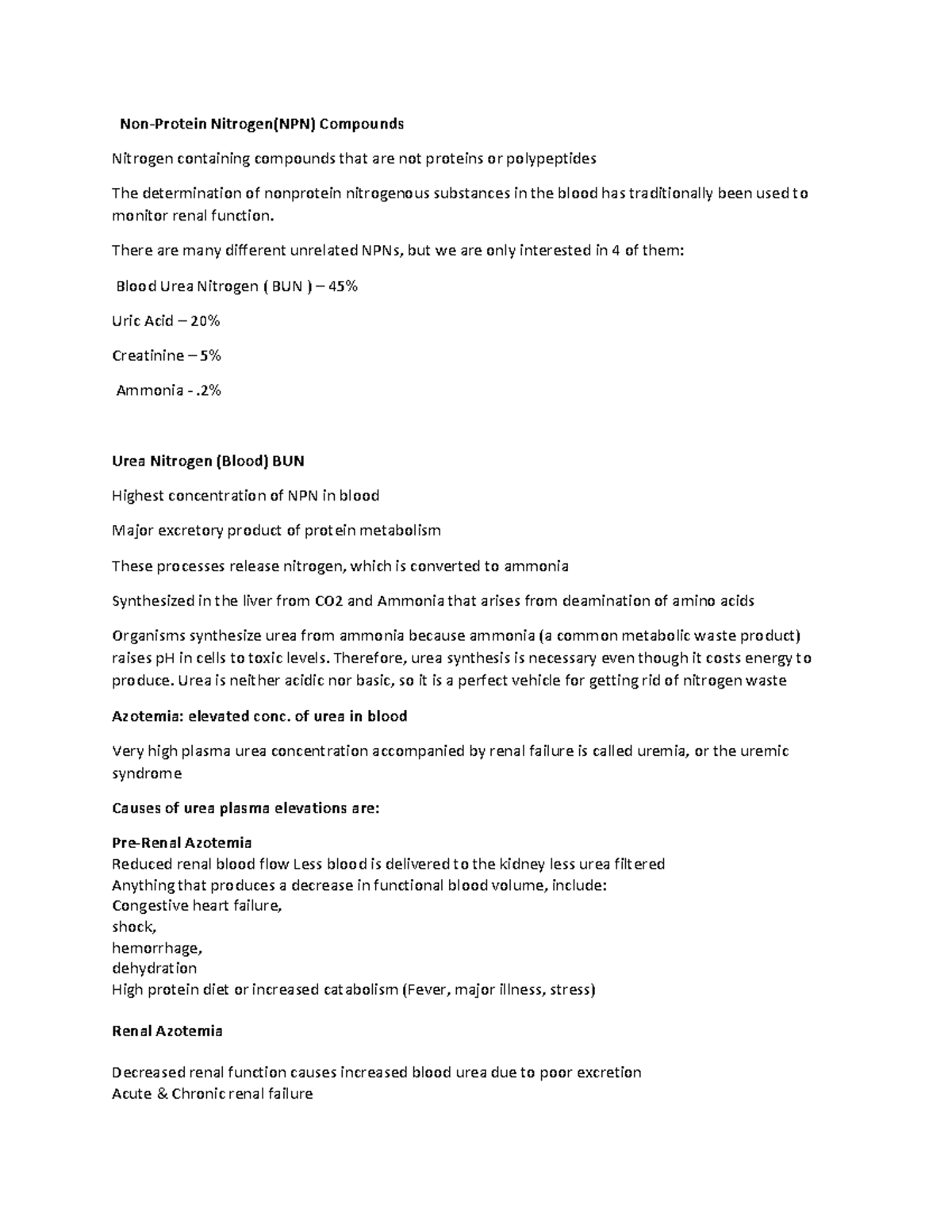 Clinical Chemistry: Non protein - Non-Protein Nitrogen(NPN) Compounds ...
