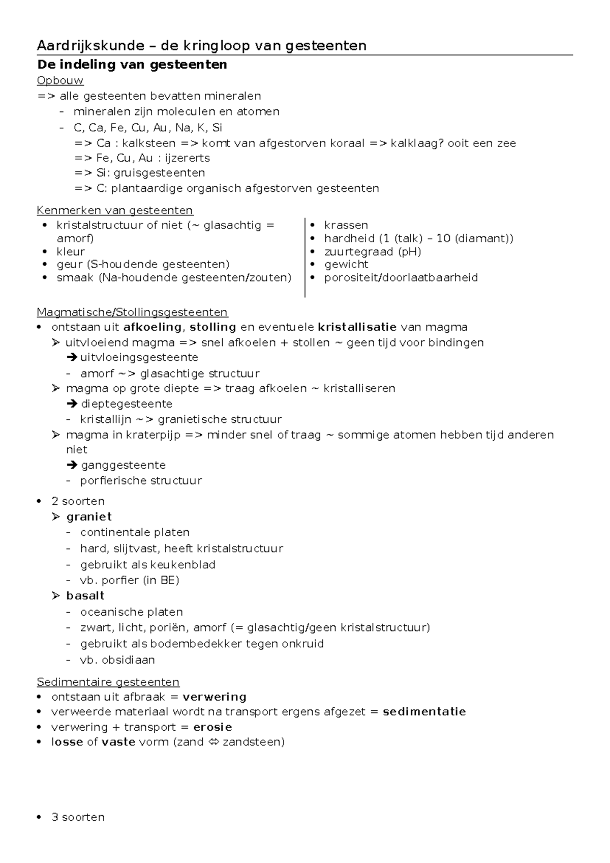 Aardrijkskunde - de kringloop van gesteenten - porfier (in BE) basalt - oceanische platen ...