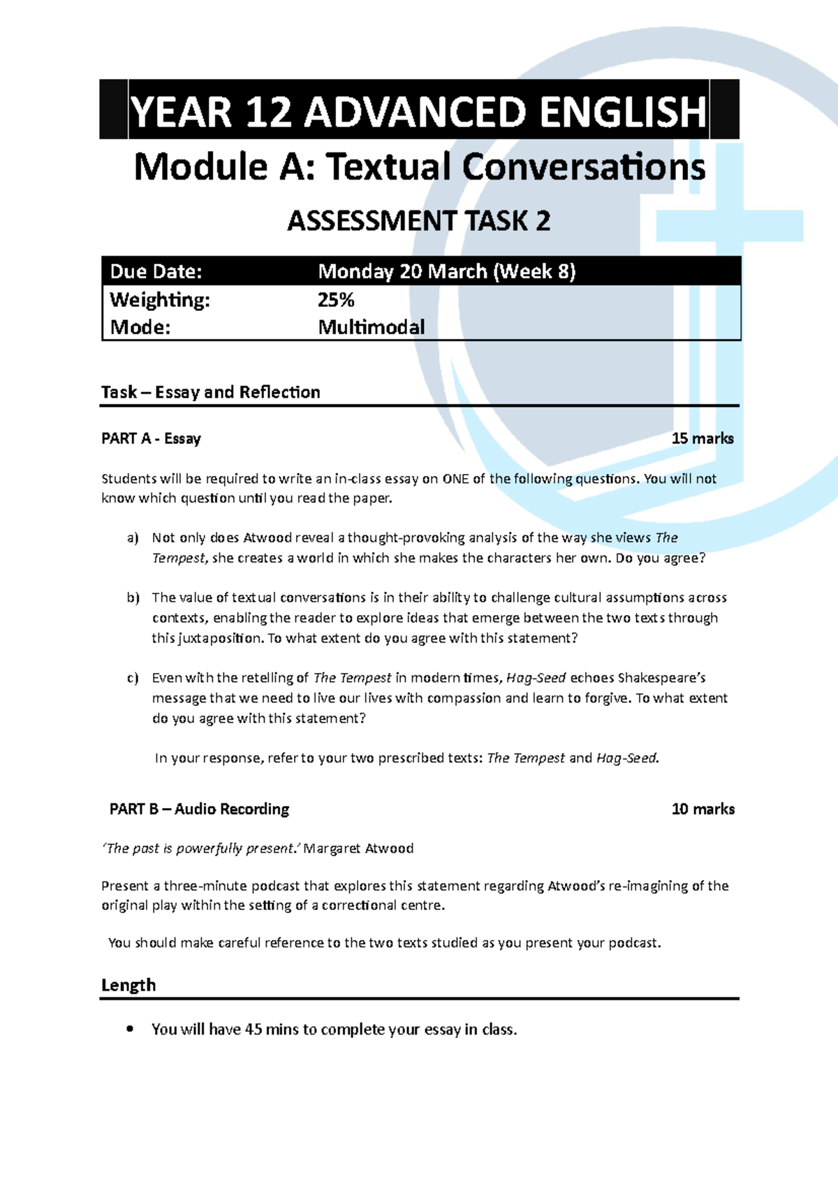 2023 12 Adv Mod A Assessment - Multimodal - YEAR 12 ADVANCED ENGLISH ...
