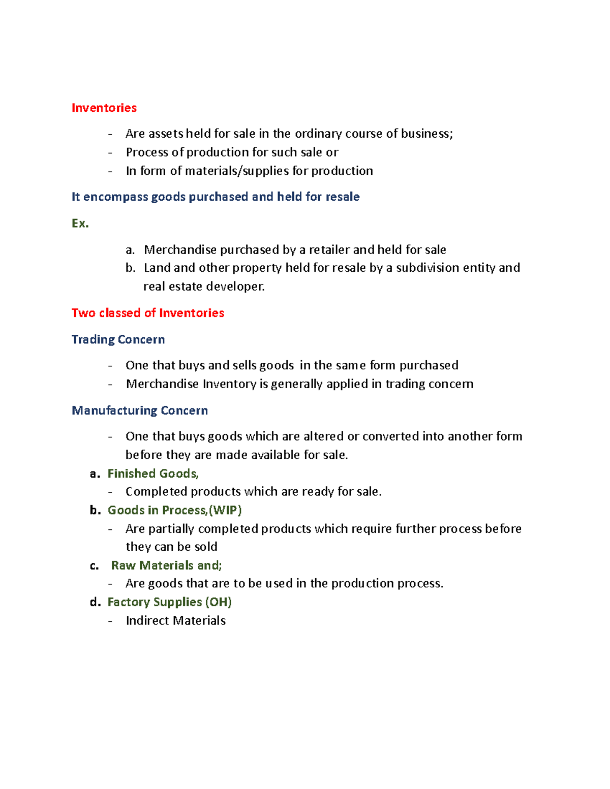 Midterm Reviewer Intacc 1 - Inventories Are assets held for sale in the ...