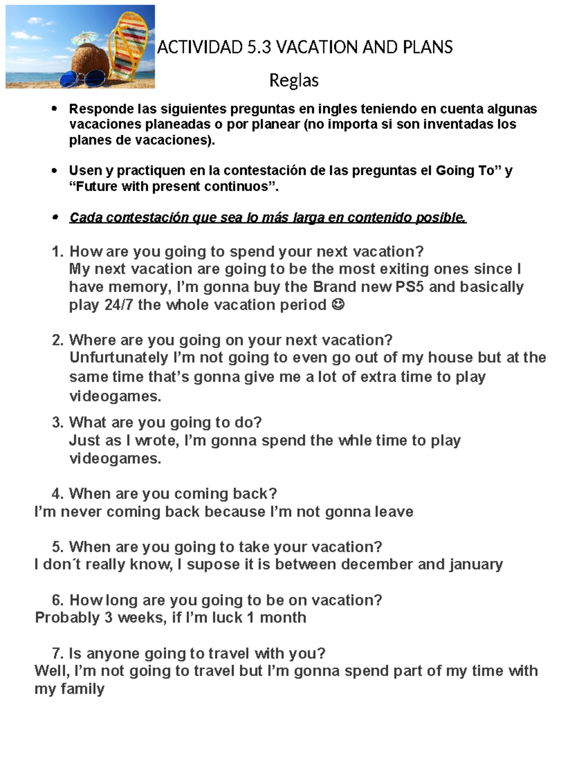 5.3 Actividad Vacation AND Plans 3 - ACTIVIDAD 5 VACATION AND PLANS ...
