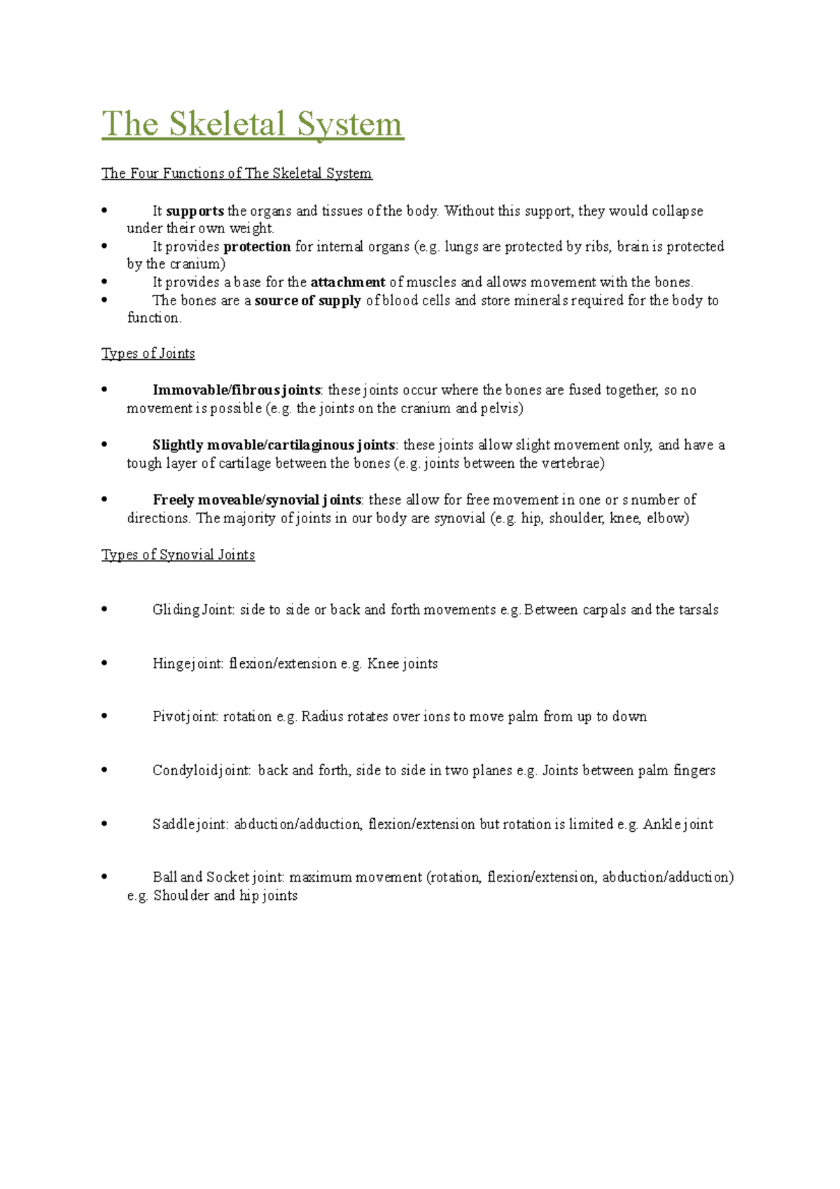Notes On Core Two The Body In Motion The Skeletal System The Four Notes On Core Two The Body In Motion The Skeletal System The Four