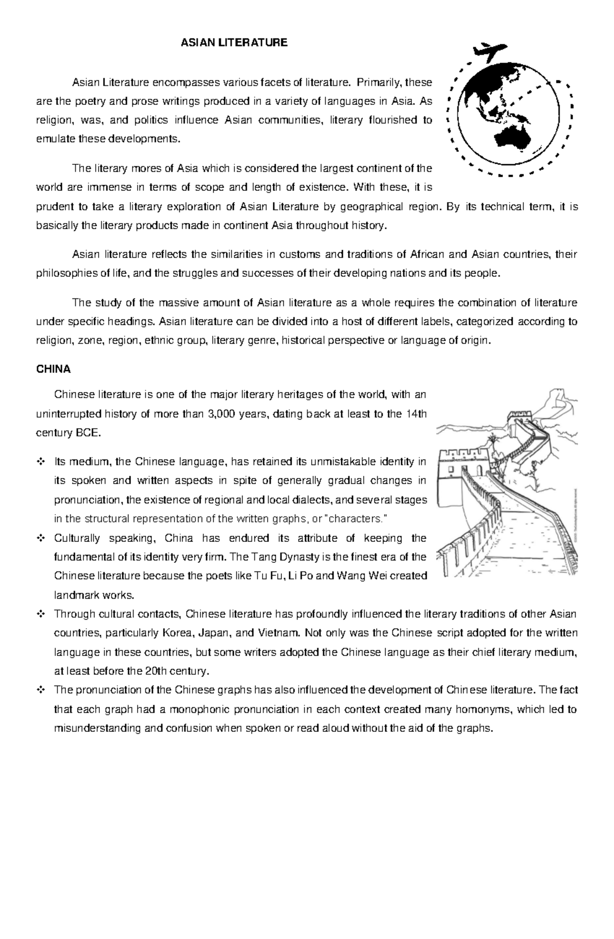 Asian Literature - Lecture - ASIAN LITERATURE Asian Literature ...