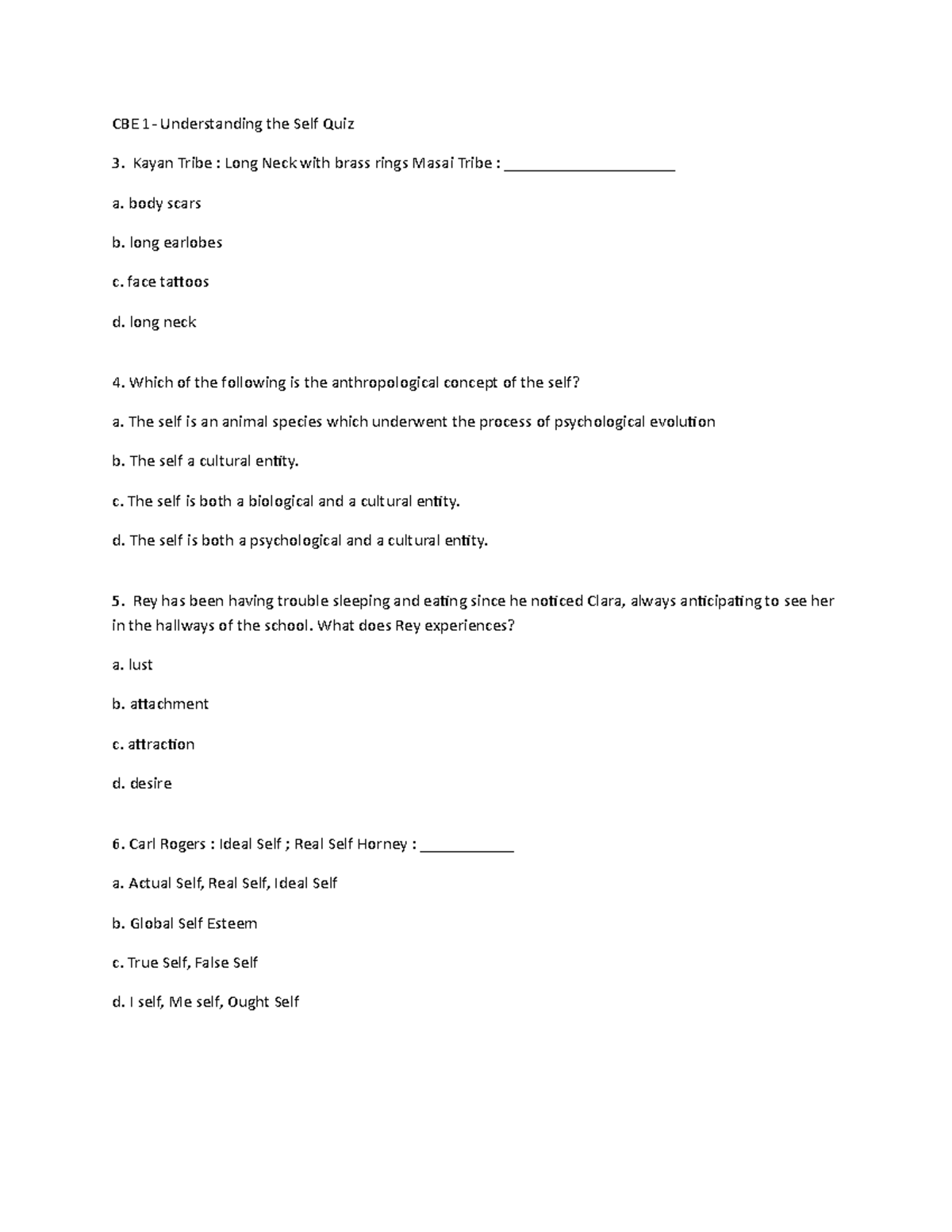 CBE 1 Understa WPS Office - CBE 1- Understanding the Self Quiz 3. Kayan ...