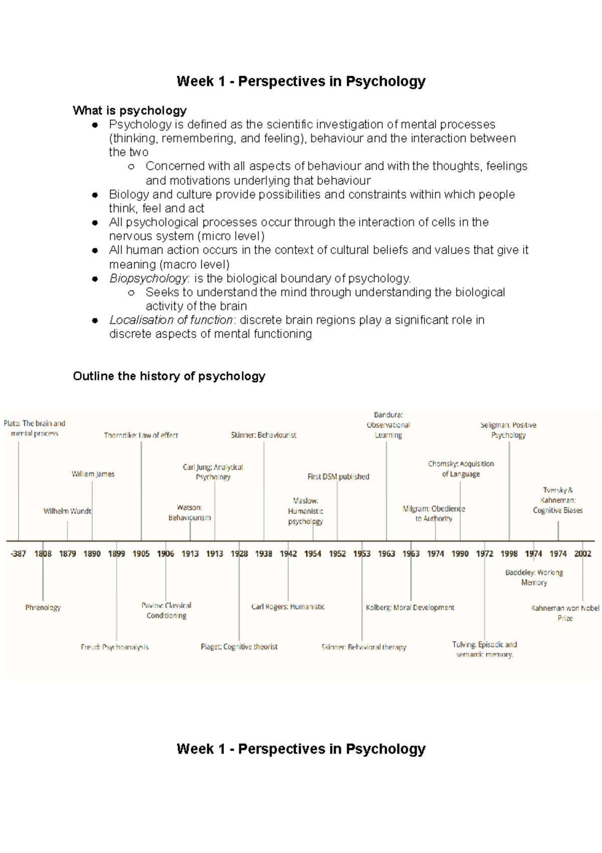 PSY111 - Notes - Week 1 - Perspectives in Psychology What is psychology ...