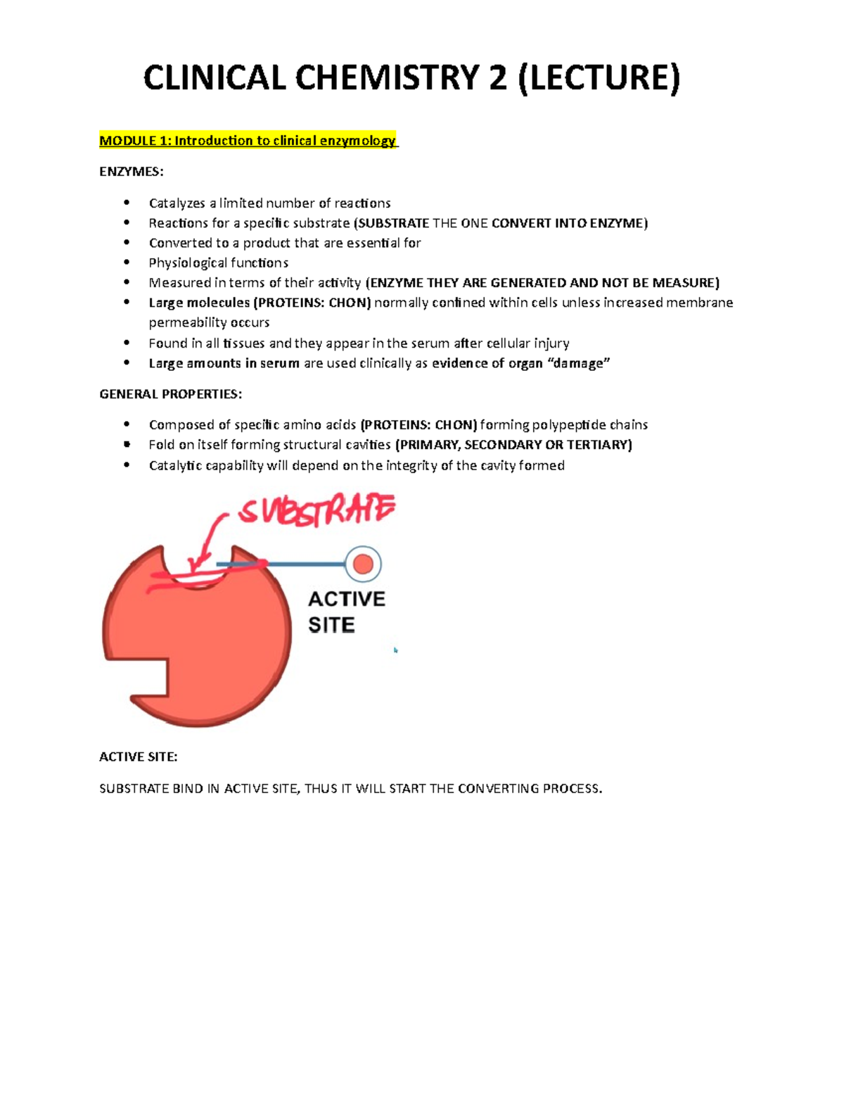 Trans- Notes - clinical chemistry 2 lecture - MODULE 1: Introduction to ...