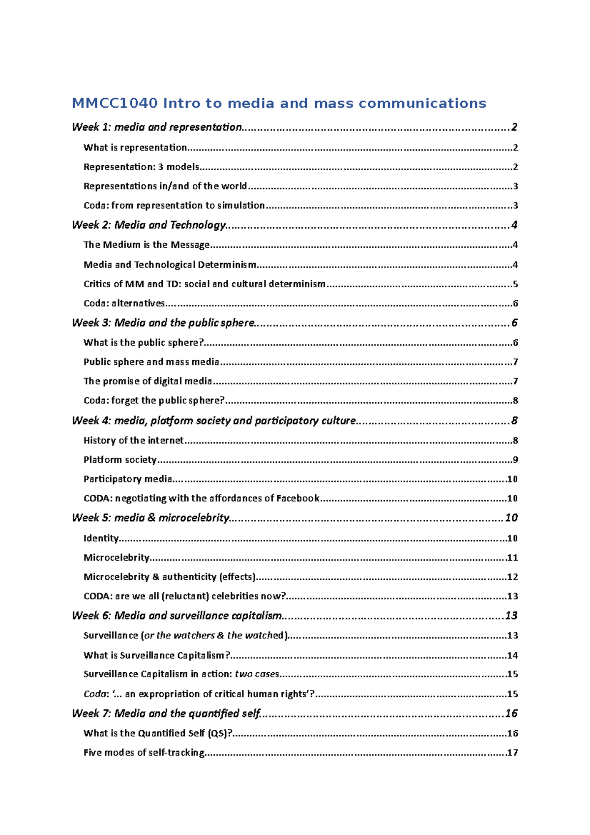 MMCC1040 Intro to media and mass comms - MMCC1040 Intro to media and ...