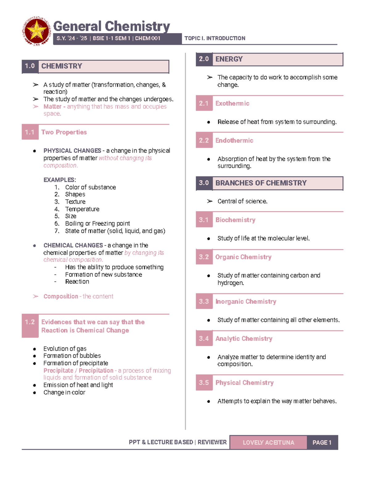 CHEM 001 - Topic 1 (S1) - ... - S. ‘24 - ‘25 | BSIE 1-1 SEM 1 | CHEM ...