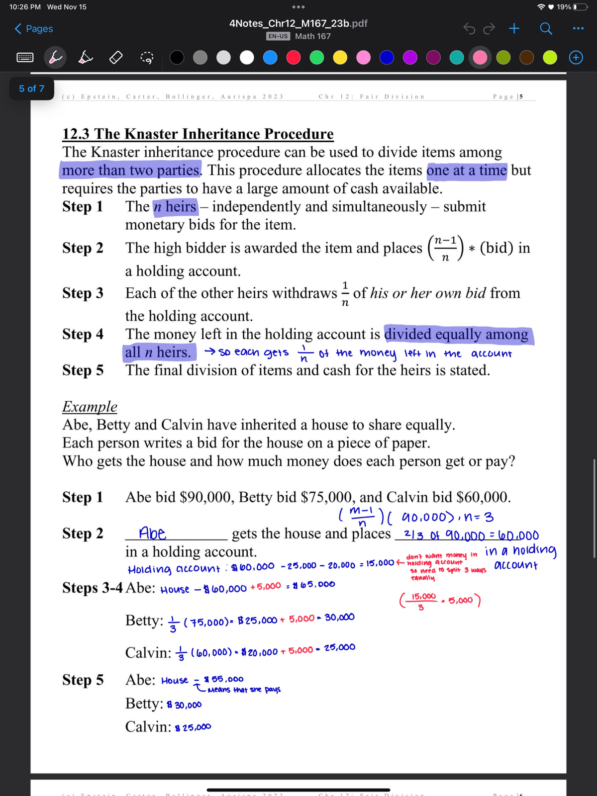 5 - This page of notes includes how to do the Knaster Inheritance ...