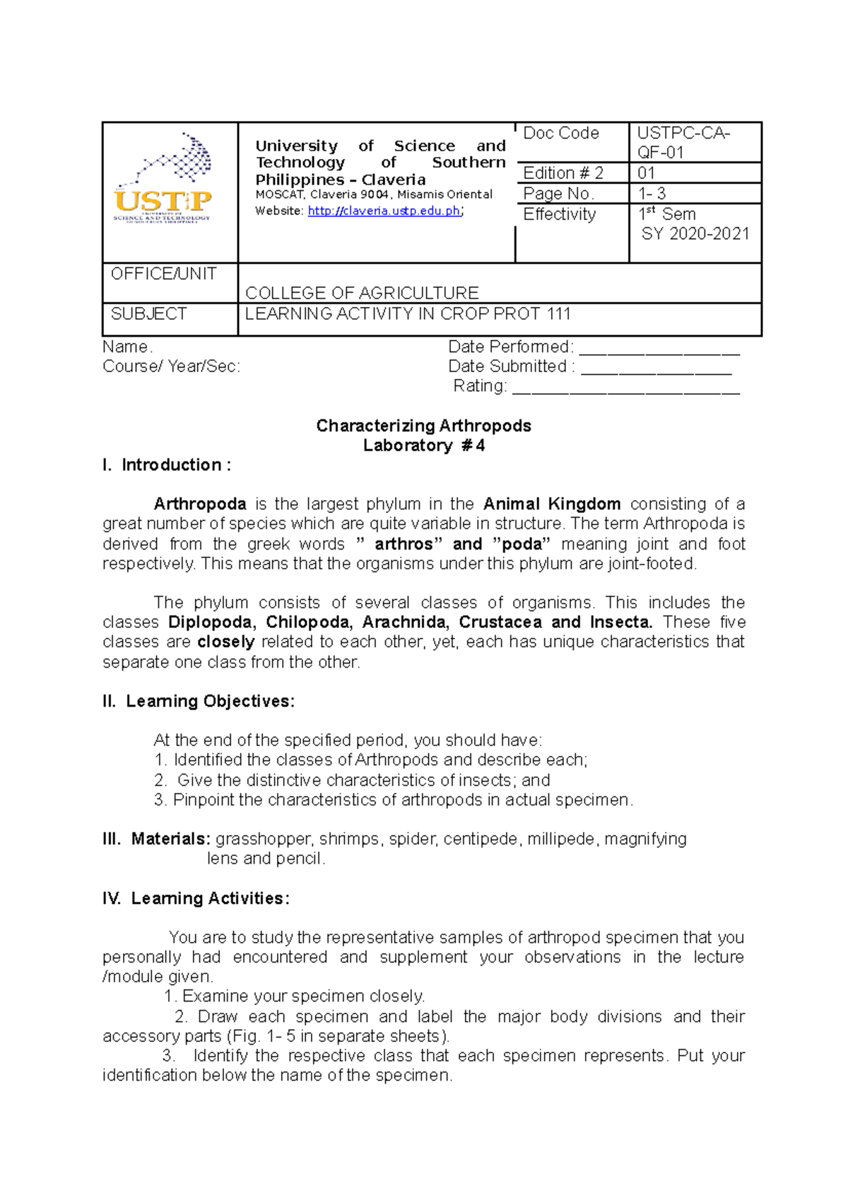 Laboratory 4 - This will give you ideas on performance tasks that you ...