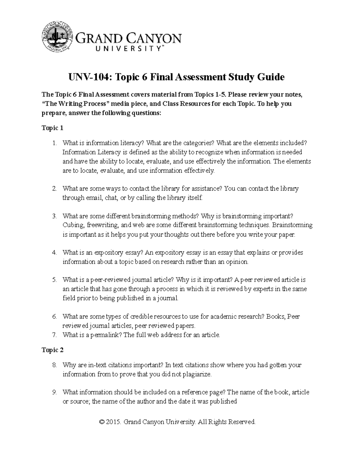 UNV 104 RS T6 Final Assessment Study Guide - UNV-104 - GCU - Studocu