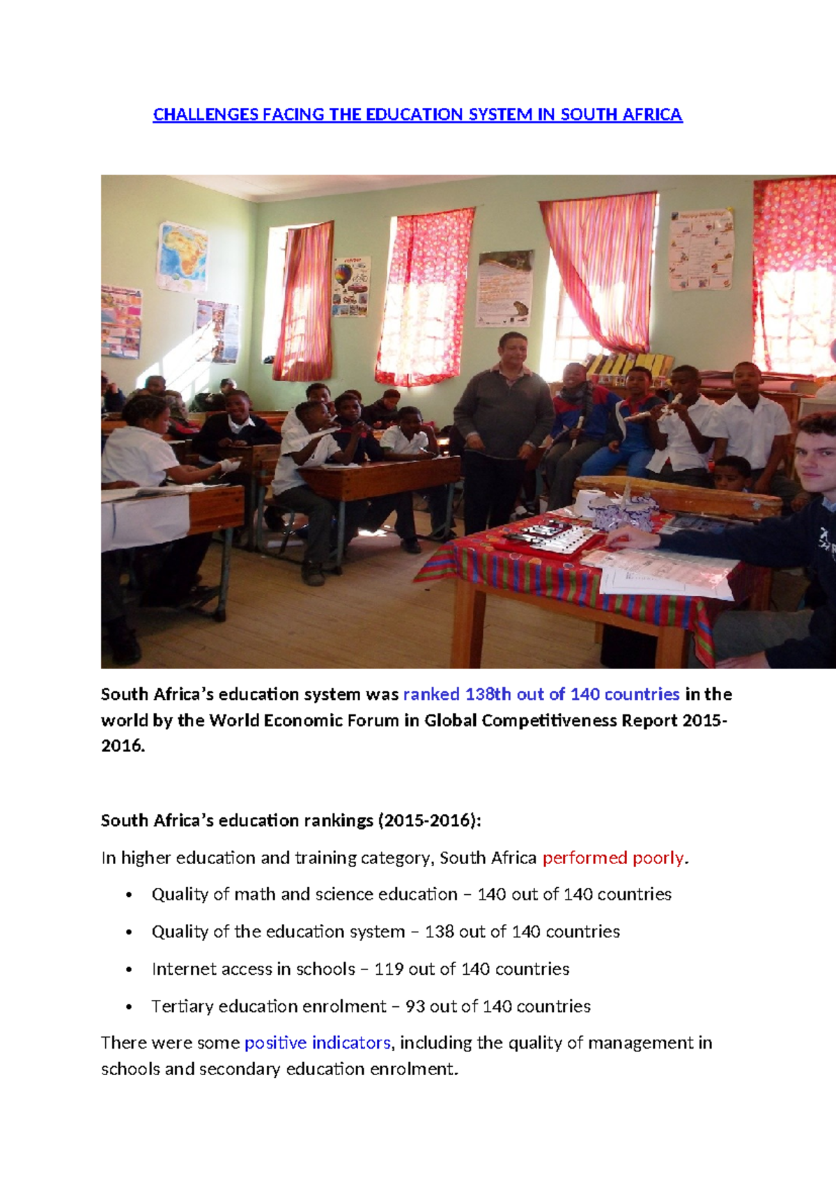 Challenges Facing THE Education System IN South Africa - CHALLENGES ...