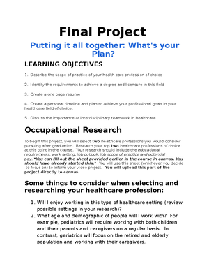 Introduction and Exercise description - BSHS 410 - Studocu