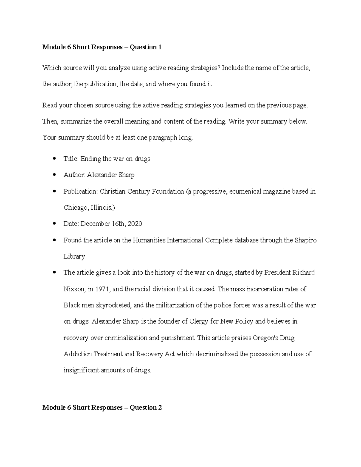 6.2 HIS200 - Module SIx - Module 6 Short Responses – Question 1 Which ...