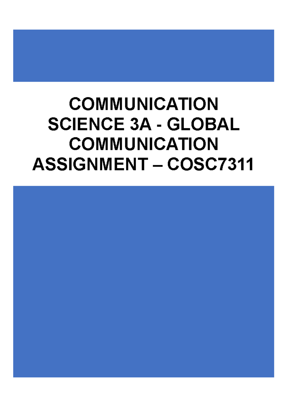 Communication Science 3A Assignment - 2018 - COMMUNICATION SCIENCE 3A ...