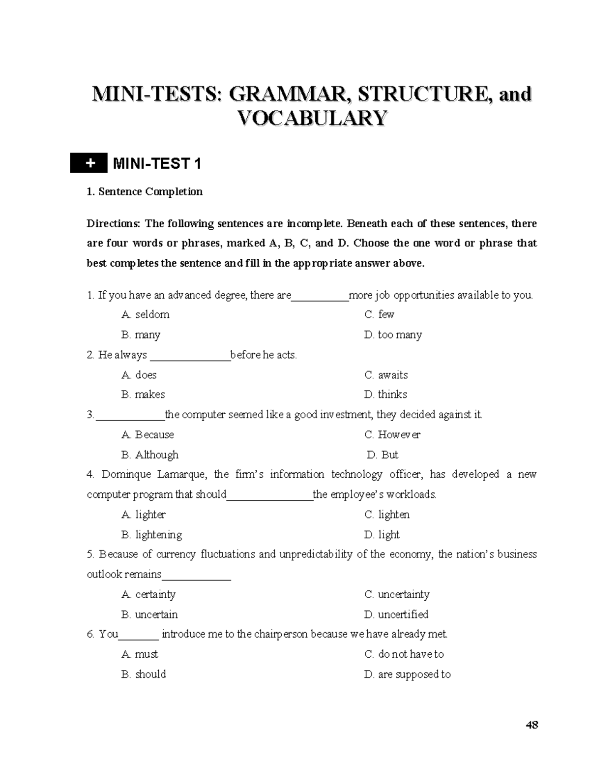 05.C Mini tests - test kiem tra - MINI-TESTS: GRAMMAR, STRUCTURE ...