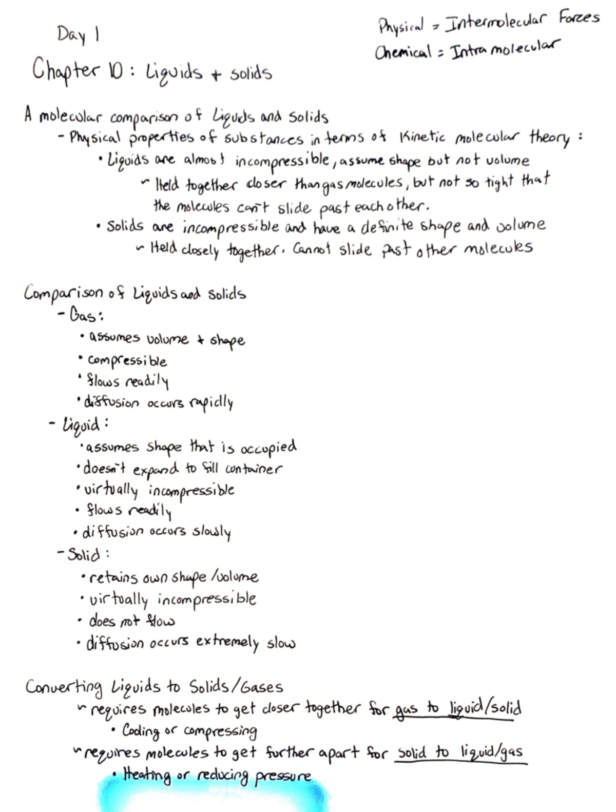 Chapter 10 Liquids and Solids Notes (Pt 1) - Day I Chapter 10: Liquids ...