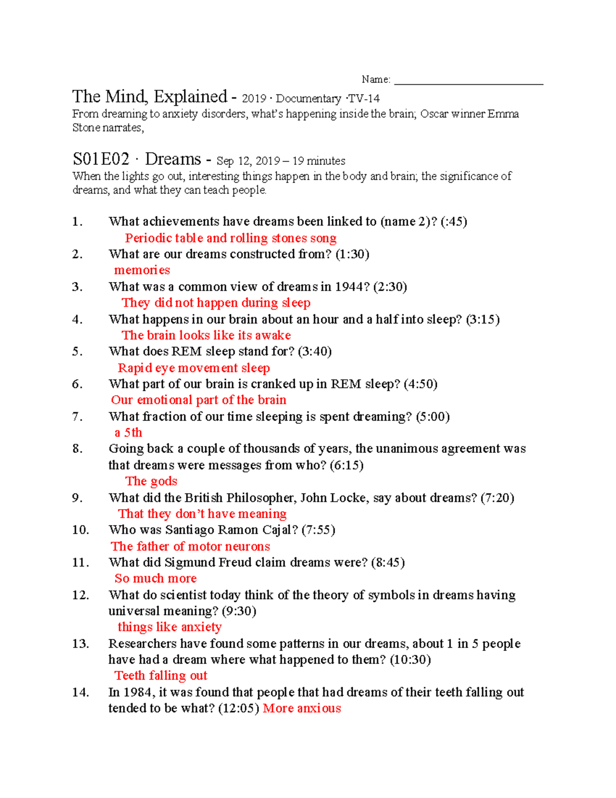 The Mind Explained Season 1 E 2 Dreams - Name ...