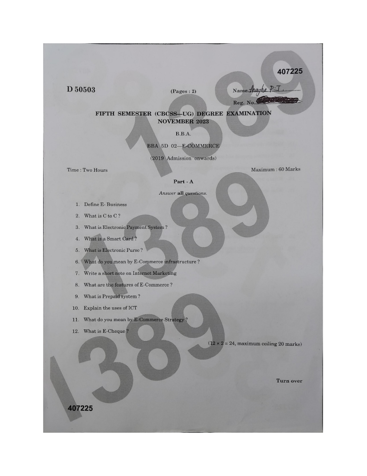 E - Question paper - Commerce - Studocu