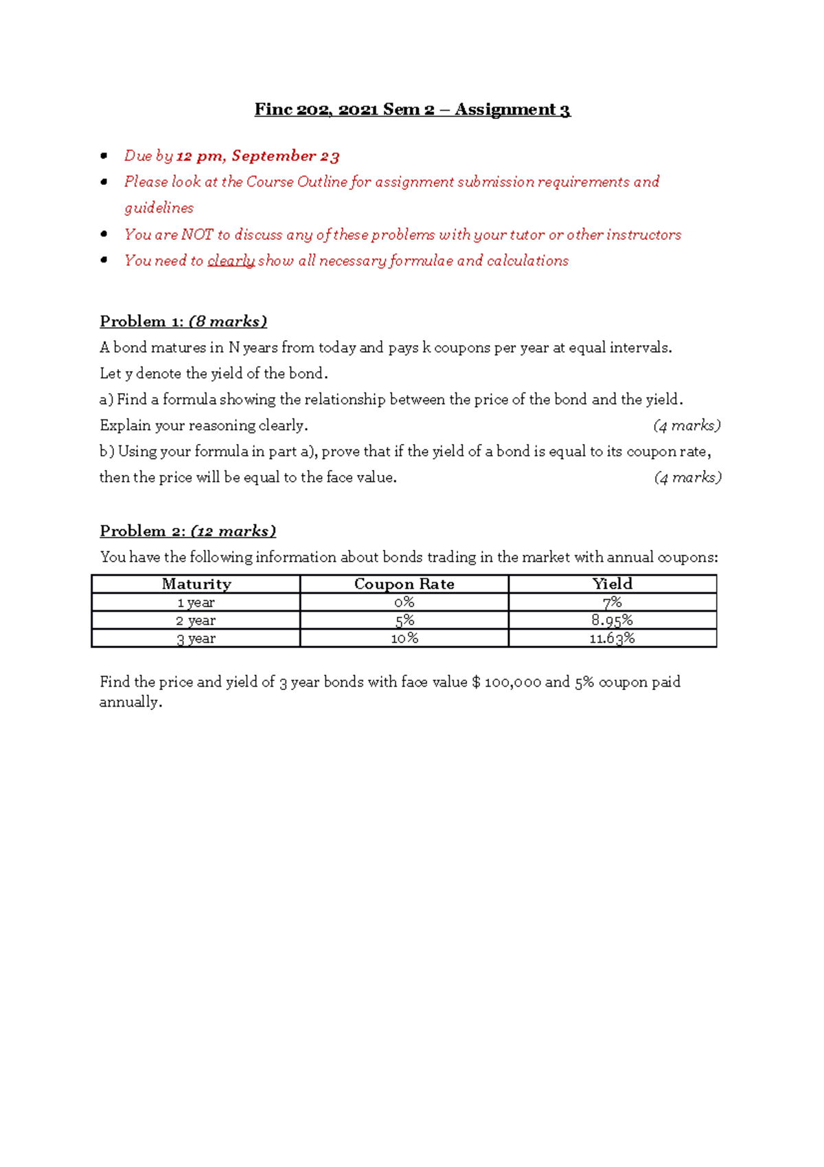 Finc 202 Assignment practice problems 2021 - Finc 202, 2021 Sem 2 ...