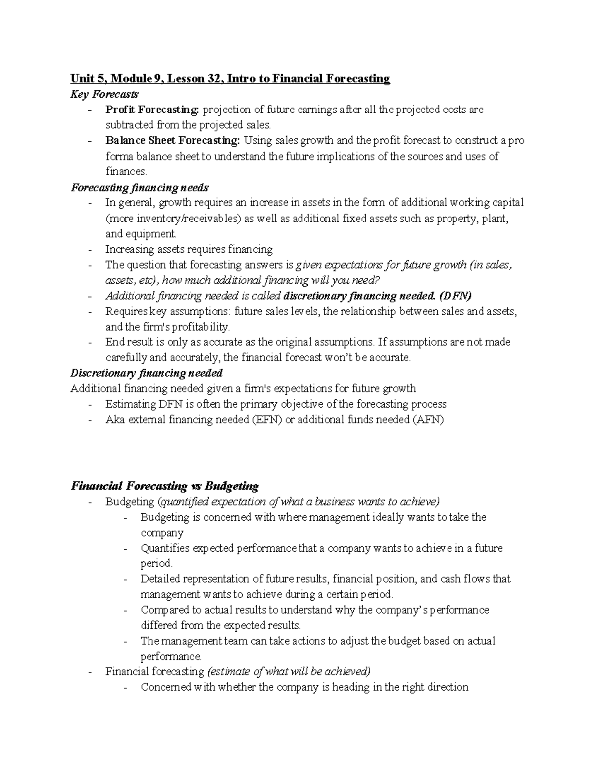 D076 Mod 9 Notes - Unit 5, Module 9, Lesson 32, Intro to Financial ...