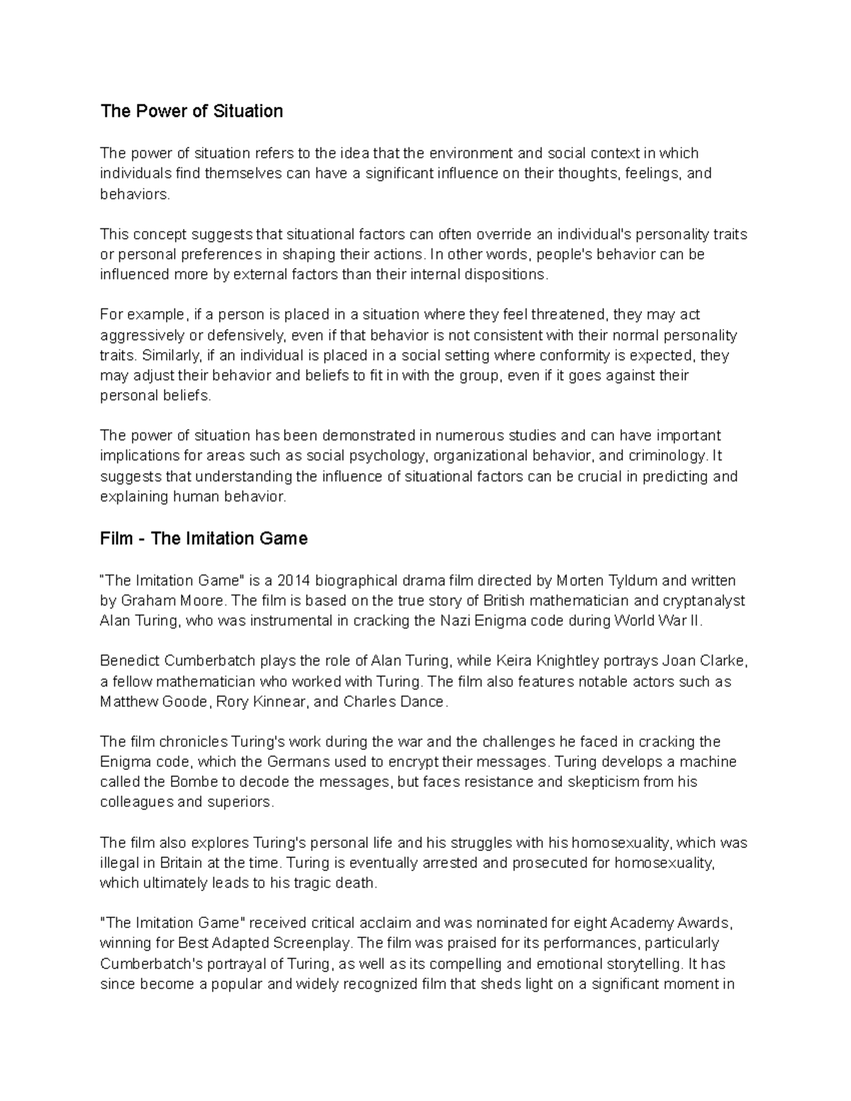 Chapter 1 - psyc - Professor : Frank Corapi - The Power of Situation ...