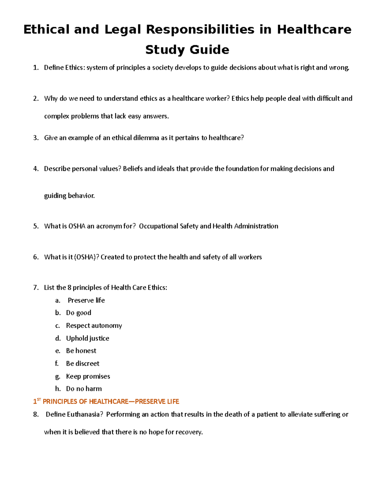 Ethical and Legal Responsibilities in Healthcare Study Guide - Ethical ...
